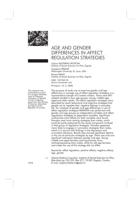 PDF Age And Gender Differences In Affect Regulation Strategies