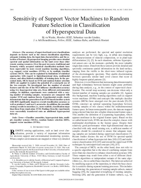 Pdf Sensitivity Of Support Vector Machines To Random Feature Selection In Classification Of