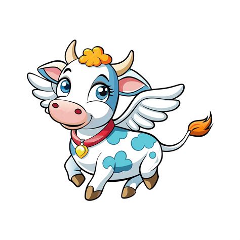 Adorable Flying Angel Cow With Wings And Halo Cartoon Vector
