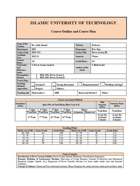 Eee 4731 Obe Course Outline Pdf Engineering Steady State
