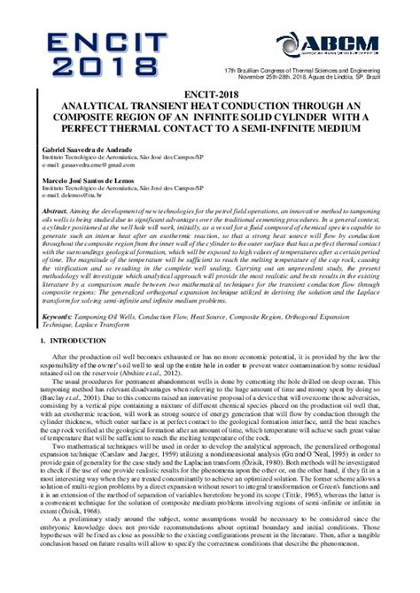 Pdf Encit 2018 Analytical Transient Heat Conduction Through An