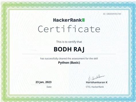 Im Happy To Share That Ive Obtained A New Certification Python From Hackerrank Bodh Raj
