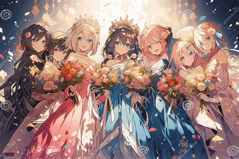 Group Of Young Beautiful Anime Girls Holiday Party Ai Technology