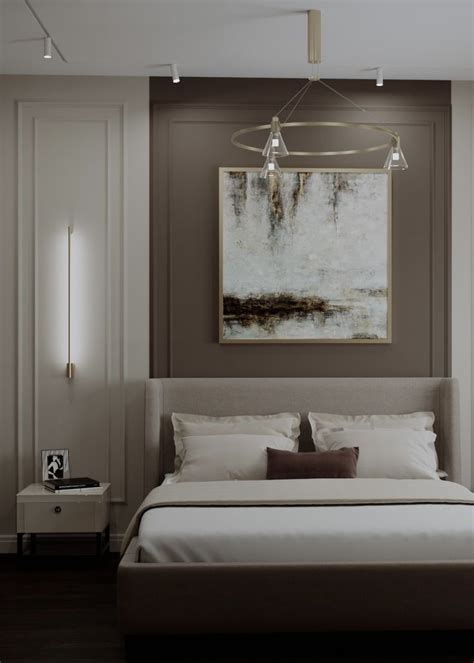 Спальня в коричневых тонах Неоклассика Дизайн интерьера Bedroom Interior Wall Shelves