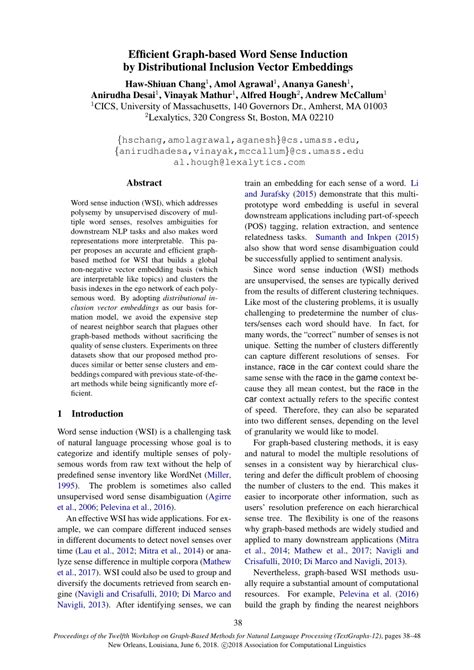 Pdf Efficient Graph Based Word Sense Induction By Distributional Inclusion Vector Embeddings