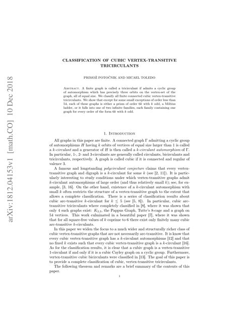 pdf classification of cubic vertex transitive tricirculants