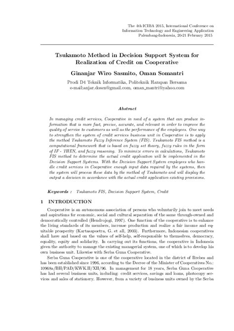 Tsukamoto Method In Decision Support System For Realization Of Credit On Cooperative