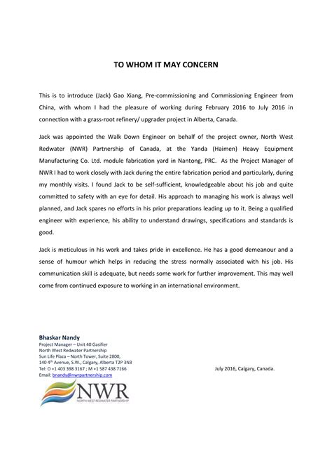 Recommend Letter From Nwr Bhaskar Nandy Pdf