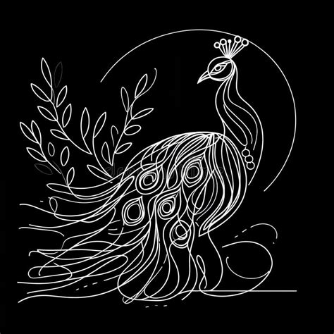 A Monochromatic Illustration Of A Peacock Against A Dark Backdrop