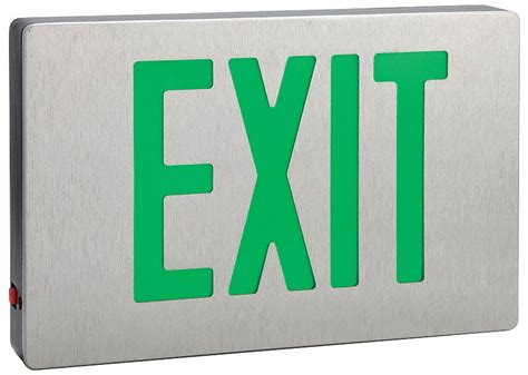 LUMAPRO Exit Sign Emergency Battery Backup LED Silver Green Or Faces Ceiling Nickel