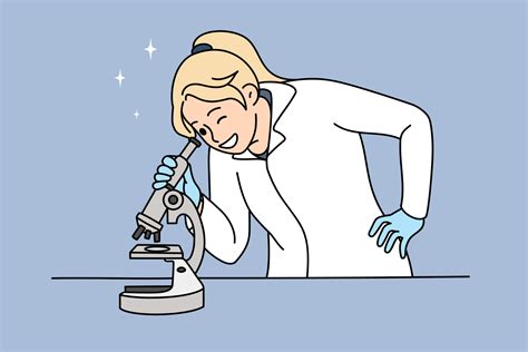 Smiling Young Woman Scientist Look In Microscope In Laboratory Happy Female Lab Worker Do