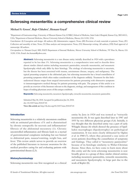 Pdf Sclerosing Mesenteritis A Comprehensive Clinical Review