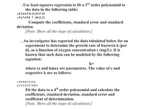 Solved Use Least Squares Regression To Fit A 3rd Order