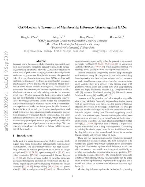 Pdf Gan Leaks A Taxonomy Of Membership Inference Attacks · Gan