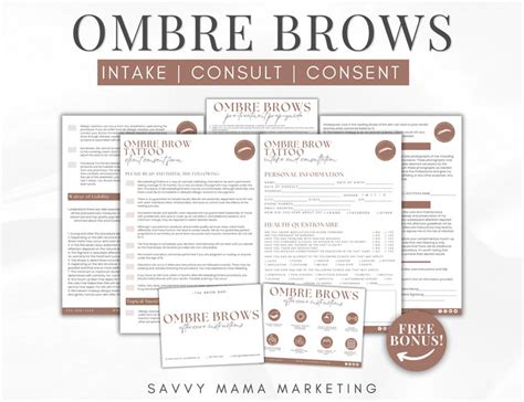 Ombre Brow Intake Form Bundle Pmu Forms Pmu Client Record Pmu Aftercare Card