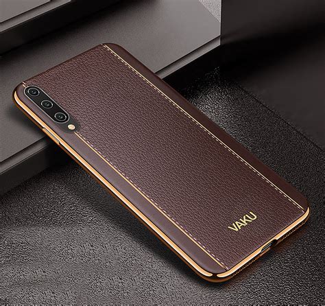 Vaku ® Xiaomi Mi A3 Vertical Leather Stitched Gold Electroplated Soft