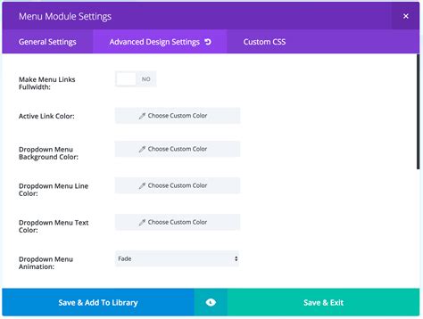 Divi Menu Module Standard Width