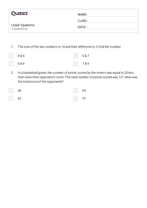 50 Linear Equations Worksheets For 2nd Class On Quizizz Free And Printable