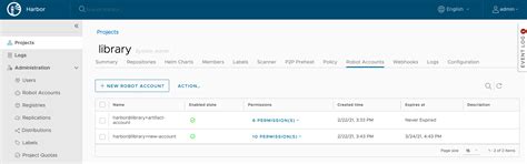 harbor docs create project robot accounts