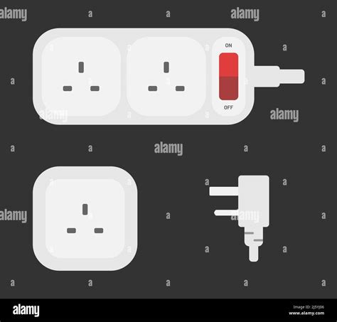 Power Outlet Plug British Type G Power Strip Extender Vector Flat Illustration Stock Vector