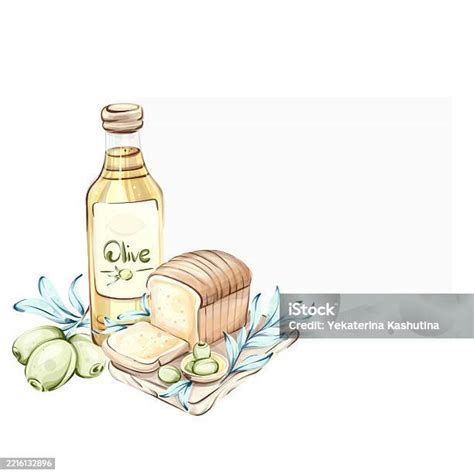 맛있는 올리브와 올리브 오일이 수채화로 그려져 이탈리아 요리의 전통을 강조하는 프레임 테두리 배열 건강한 생활방식에 대한 스톡 벡터 아트 및 기타 이미지 Istock