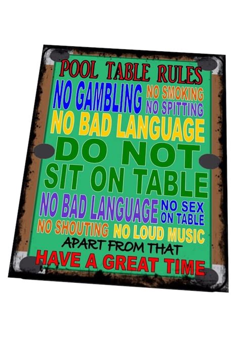 Pool Table Rules Sign Retro Pool Sign Novelty Pool Rules Sign Etsy Uk