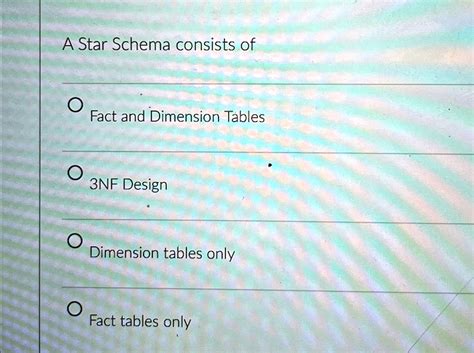 Solved A Star Schema Consists Of Fact And Dimension Tables 3nf Design Dimension Tables Only