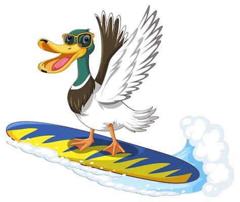 파도에 서핑 만화 오리 무료 벡터