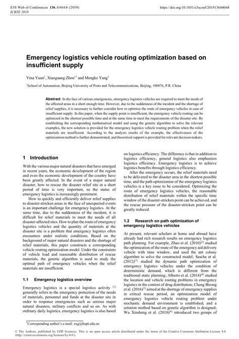 Pdf Emergency Logistics Vehicle Routing Optimization Based On Insufficient Supply