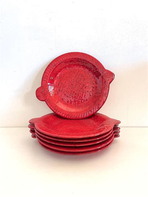 Red Fish Plates Set Of 6 Red Fish Plates Fish Shaped Dinner Plates