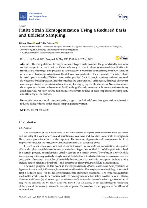 Pdf Finite Strain Homogenization Using A Reduced Basis And Efficient Sampling