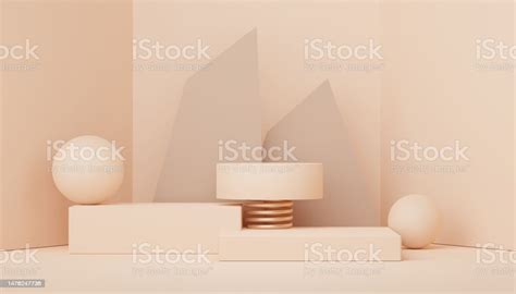 최소한의 기하학적 모양 디자인으로 3d 디스플레이 연단 모형 및 제품 프레젠테이션을 위한 렌더링 장면 0명에 대한 스톡 사진 및 기타 이미지 Istock