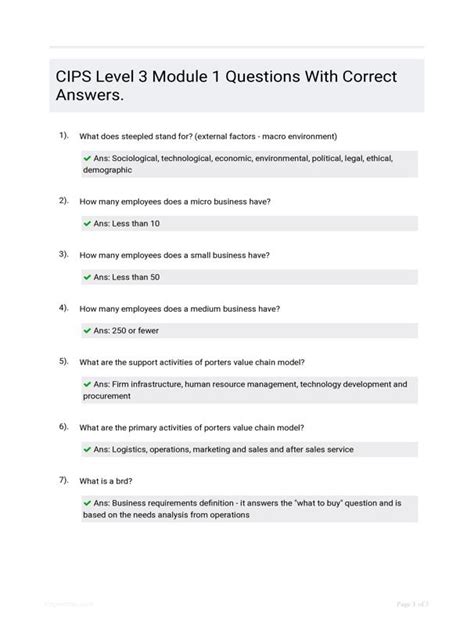 Cips Level 3 Module 1 Questions And Answers 100 Correct