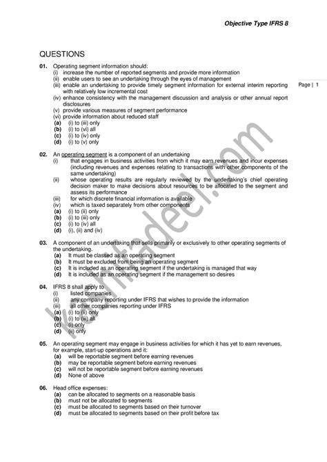 Operating Segments Mcqs Objective Type Ifrs 8 Page 1 Questions 01 Operating Segment
