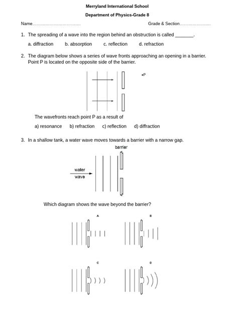 Diffraction Worksheet 2 Pdf