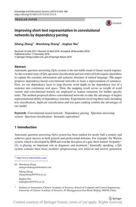 Improving Short Text Representation In Convolutional Networks By Dependency Parsing Request Pdf