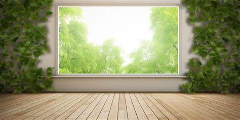 Premium Ai Image A Room With A Large Window And A Large Window With A Green Background