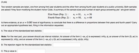 Solved 4 Pts Two Random Samples Are Taken One From Among Chegg Com