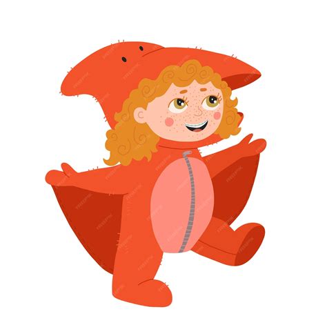 익룡의 형태로 점프슈트 키구루미를 입은 어린 소녀 후드와 꼬리가 달린 공룡이나 용 의상을 입은 소녀 아늑한 티라노사우루스 잠옷 낙서 스타일의 만화 플랫 벡터 그림 프리미엄 벡터