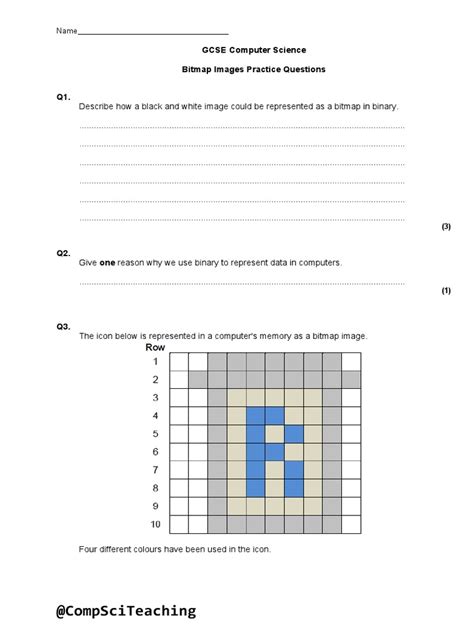 Gcse Computerscience Bitmapimage Questions Pdf