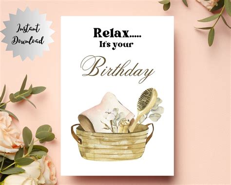 Relaxing Spa Birthday Card Watercolor Self Care T Pdf Etsy