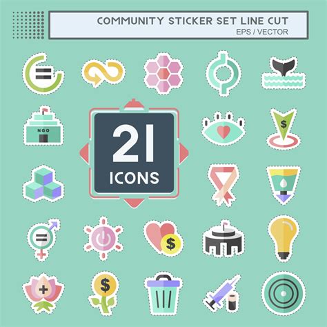 Community Sticker Line Cut Set Suitable For Education Symbol Simple Design Editable Design