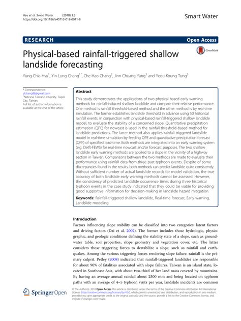 Pdf Physical Based Rainfall Triggered Shallow Landslide Forecasting
