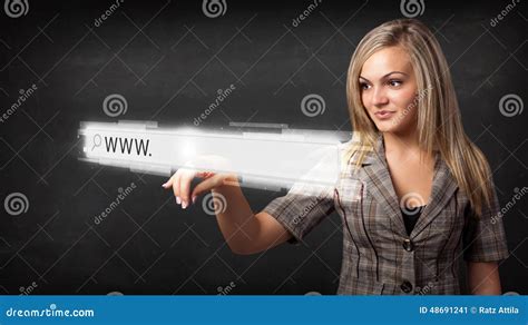 Young Businesswoman Touching Web Browser Address Bar With Si Stock