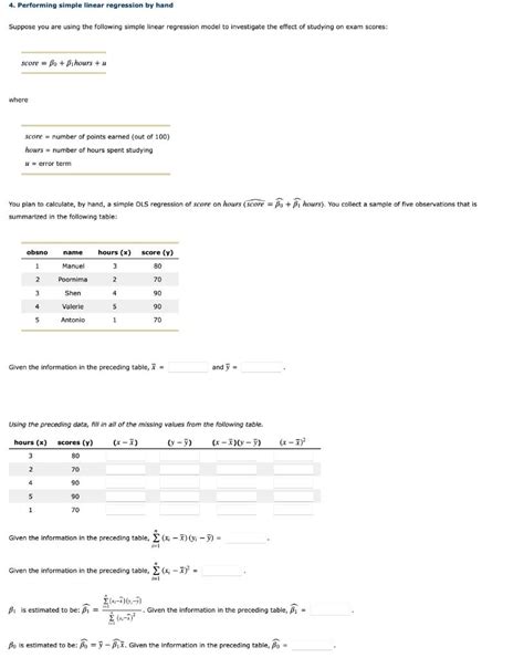 Solved Performing Simple Linear Regression By Hand Chegg