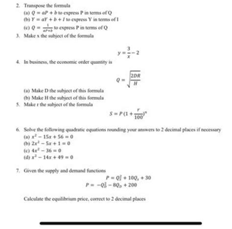 Solved 2 Transpose The Formula A Q A B To Express Pin