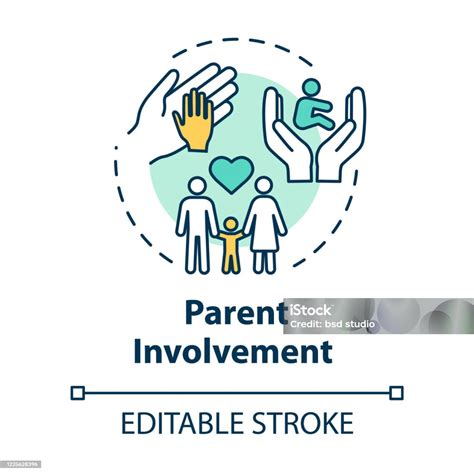 부모 참여 개념 아이콘입니다 아이들을위한 긍정적 인 환경 사랑과 관심 가족 격려 아이디어 얇은 라인 일러스트 벡터 절연 윤곽선 Rgb 색상 드로잉 편집 가능한 스트로크 0