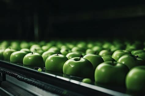 Premium Ai Image Green Apples On A Convey In An Apple Processing Facility Taken From The Side