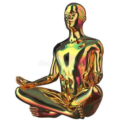 Yoga Man Lotus Pose Golden Stylized Figure Polished Sparkling Stock