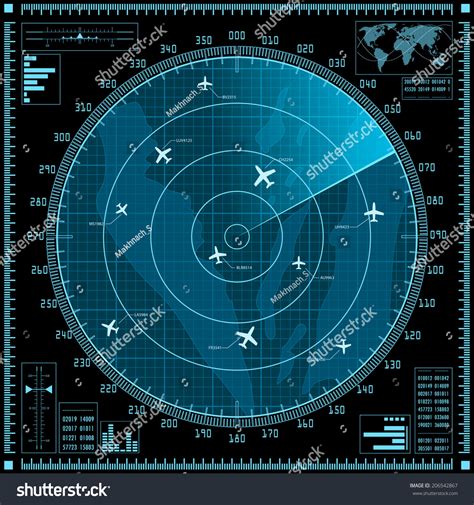Blue Radar Screen Planes Vector Eps10 Stock Vector Royalty Free 206542867